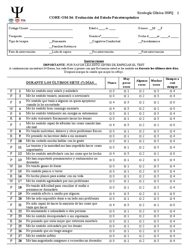 CORE-OM-34 Español | PDF | Psicoterapia | Sicología