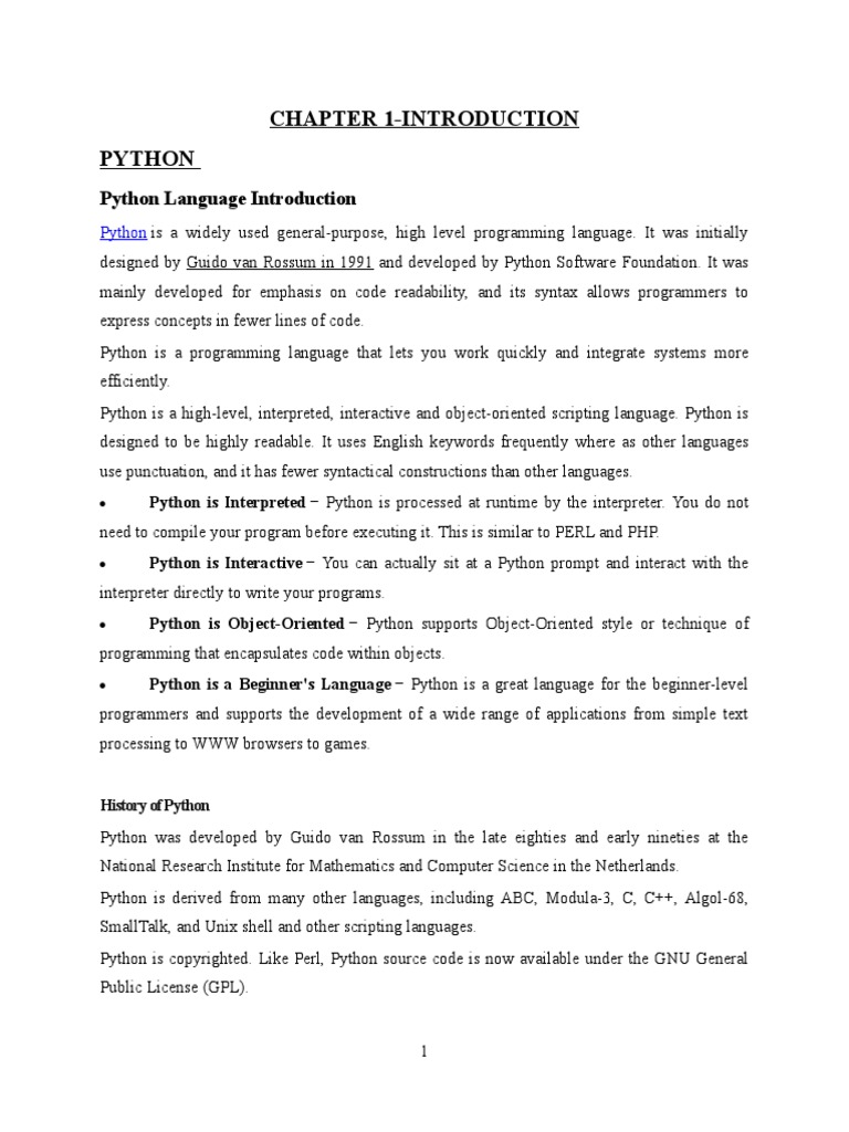 Chapter 1 Introduction Python Pdf Python Programming Language 