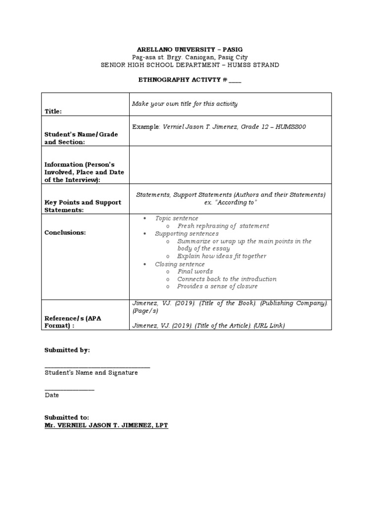 Ethnography Activity Template | PDF