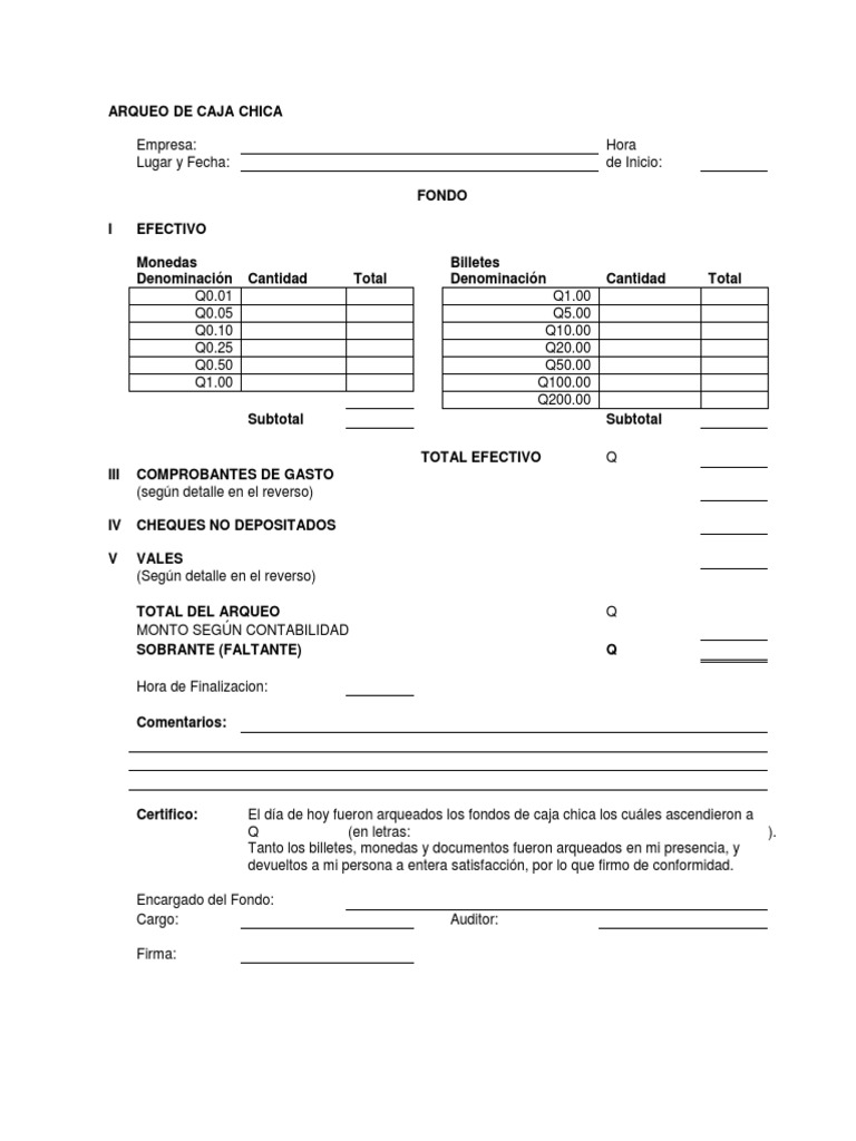 Arqueo de Caja Chica | PDF