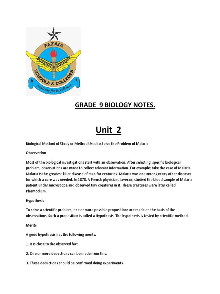 Biology Notes Grade 9 | PDF | Tissue (Biology) | Epithelium