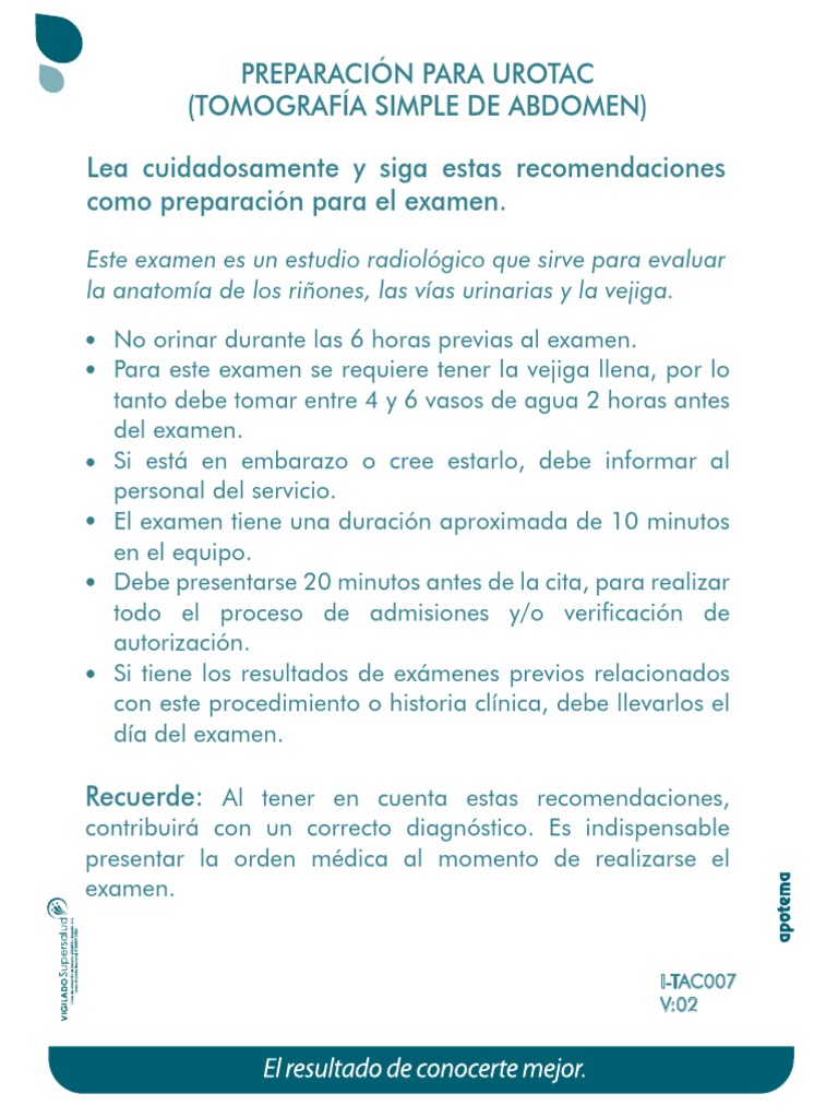 Preparación para UROTAC: Instrucciones | PDF | Sistema urinario | Urología