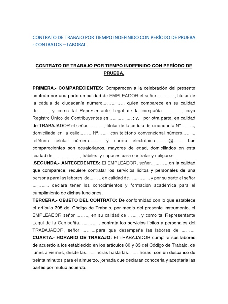 Contrato de Trabajo Por Tiempo Indefinido Con Período de Prueba | PDF | Salario | Labor
