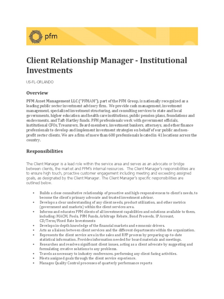 Client Manager Role in Institutional Investments | PDF | Investing ...