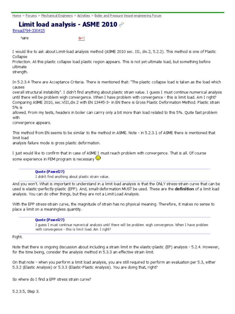Limit Load Analysis - ASME 2010 | PDF | Deformation (Engineering ...