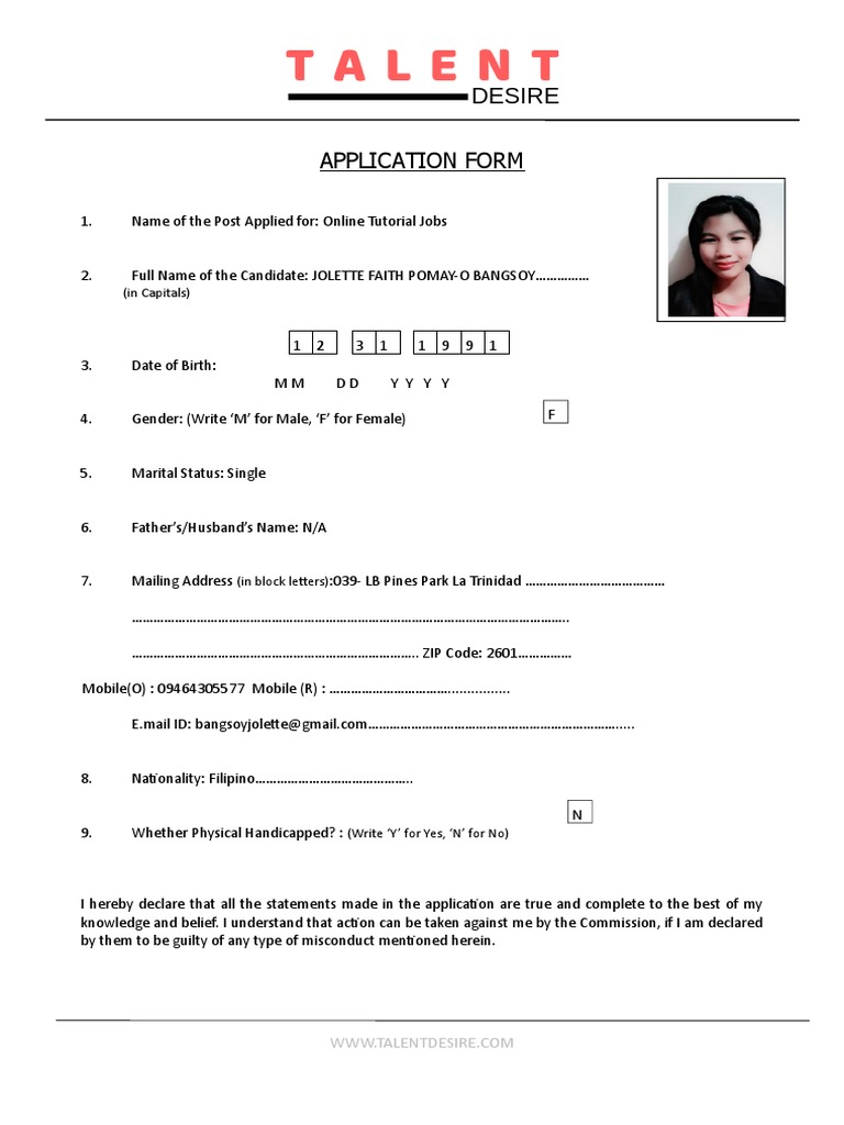 Offline Application Form For Work at Home | PDF