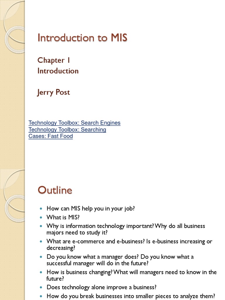 Introduction To MIS: Jerry Post | PDF | Management Information System | E Commerce