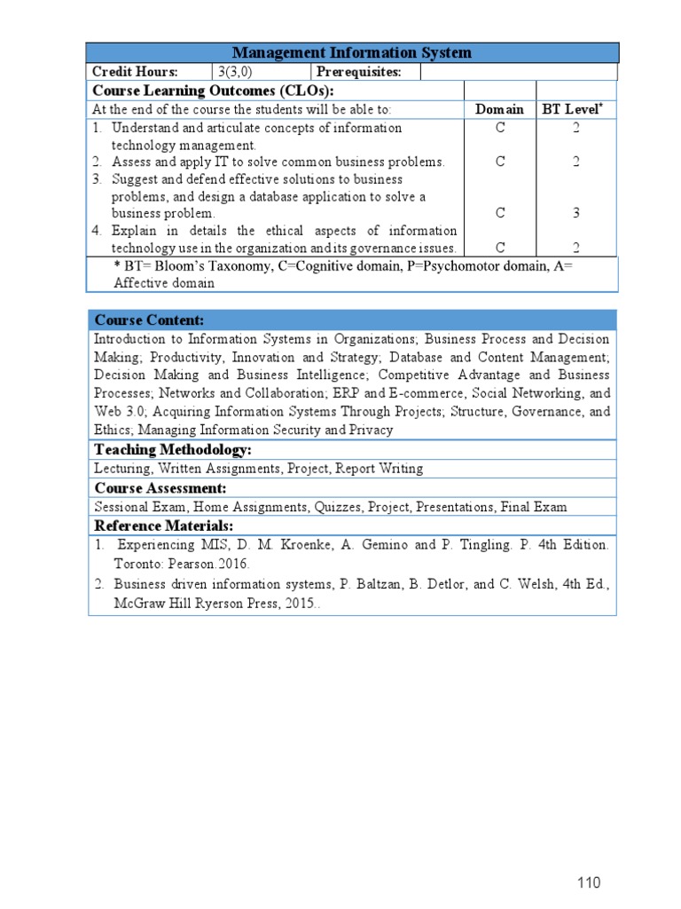 MIS Course Outline PDF | PDF