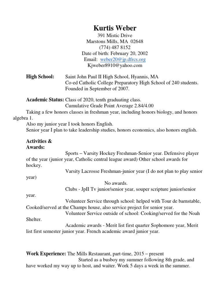 Kurtis Weber - Resume 2019 | PDF | Hobbies | Entrepreneurship