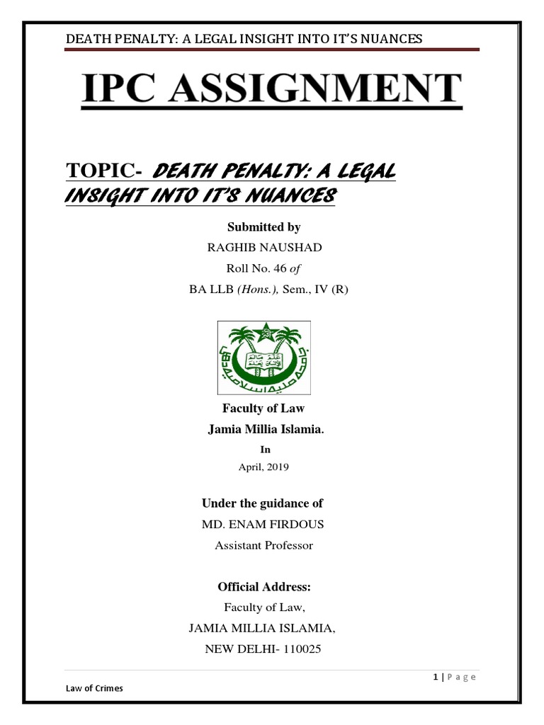 Ipc Assignment | PDF | Punishments | Capital Punishment