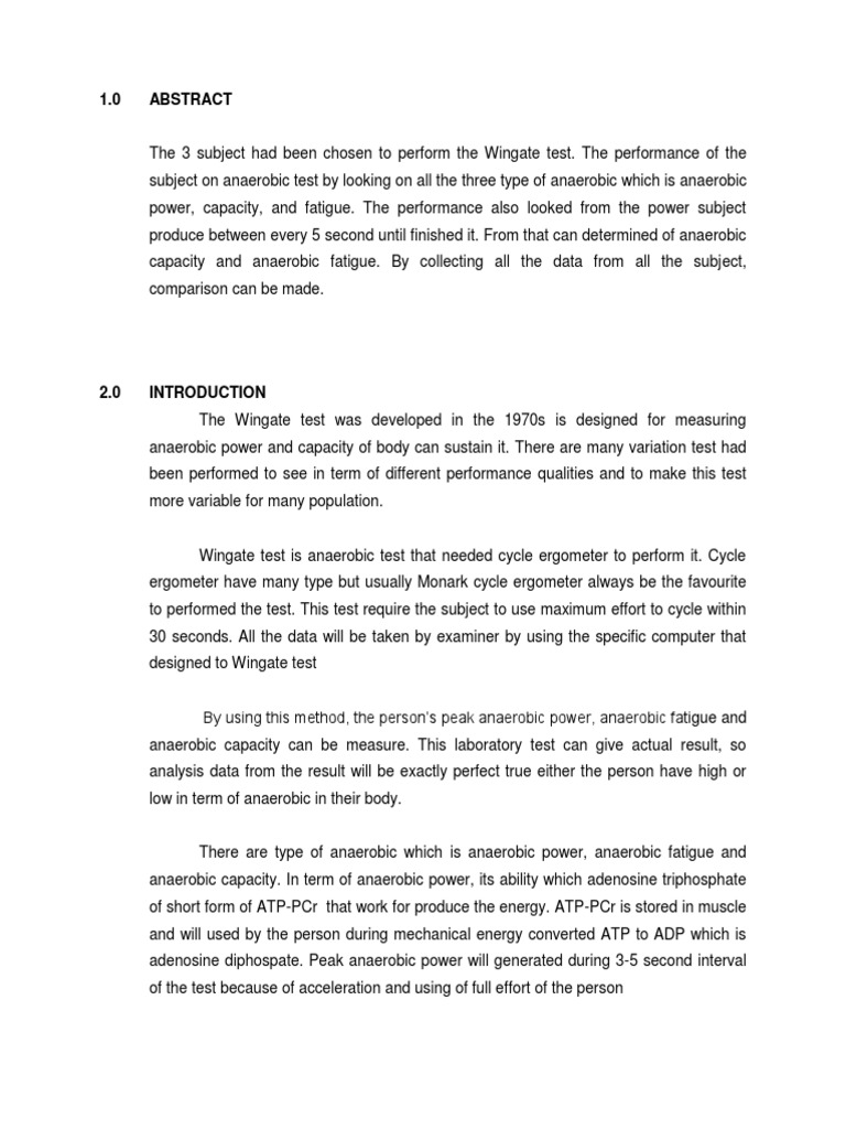 Wingate Test Results | PDF | Nature