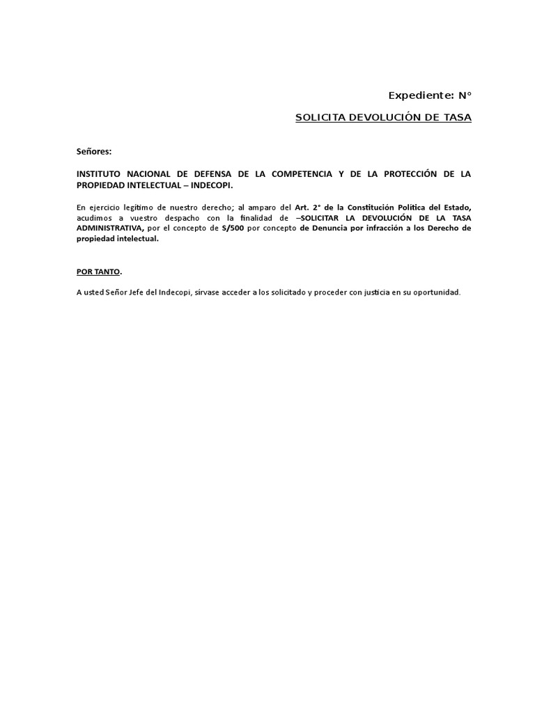 Modelo de Devolución de Tasa | PDF | Derecho