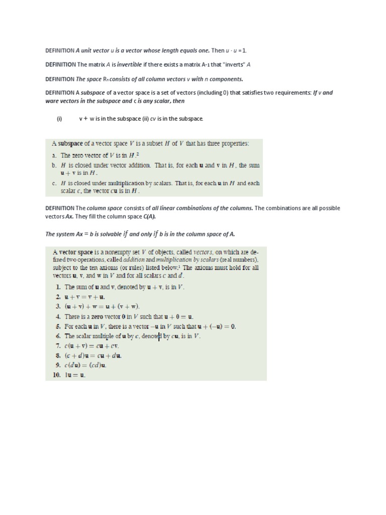 Linear Algebra Definitions | PDF