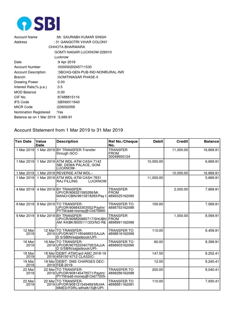 Account Statement From 1 Mar 2019 To 31 Mar 2019: TXN Date Value Date ...