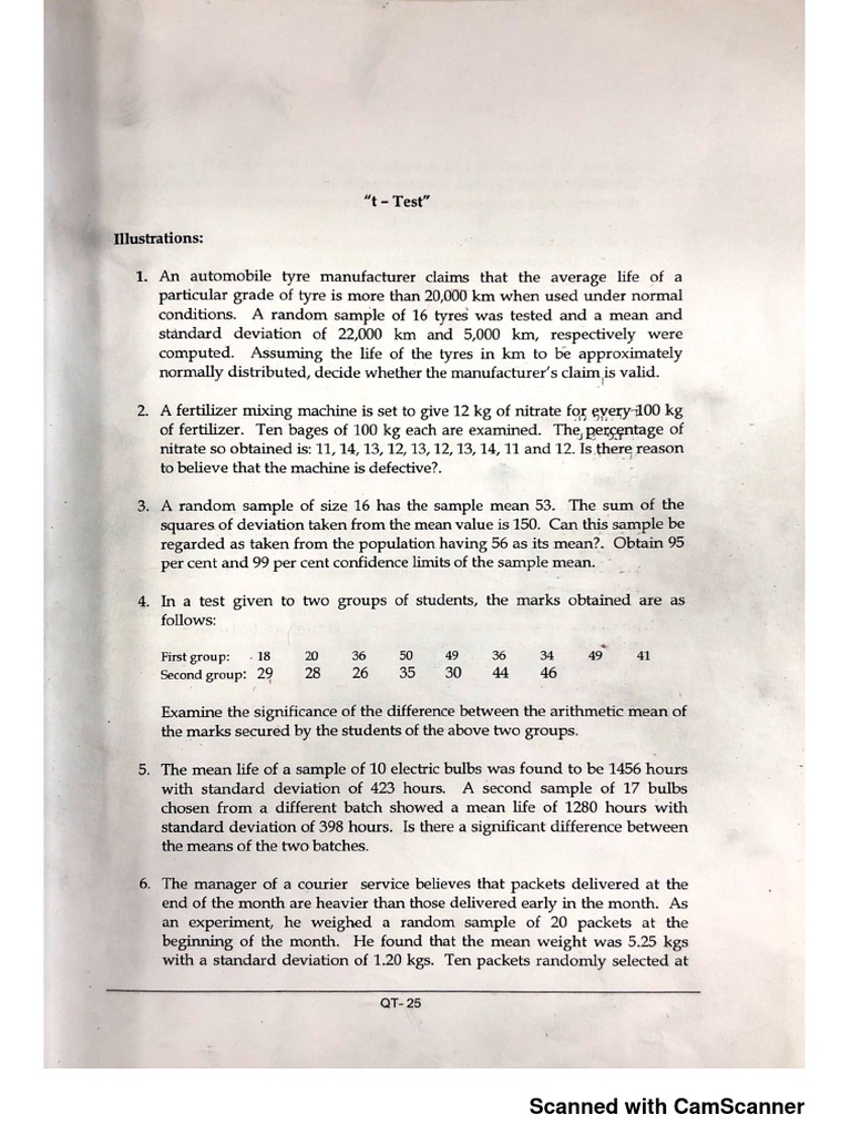 T Test Sheet | PDF