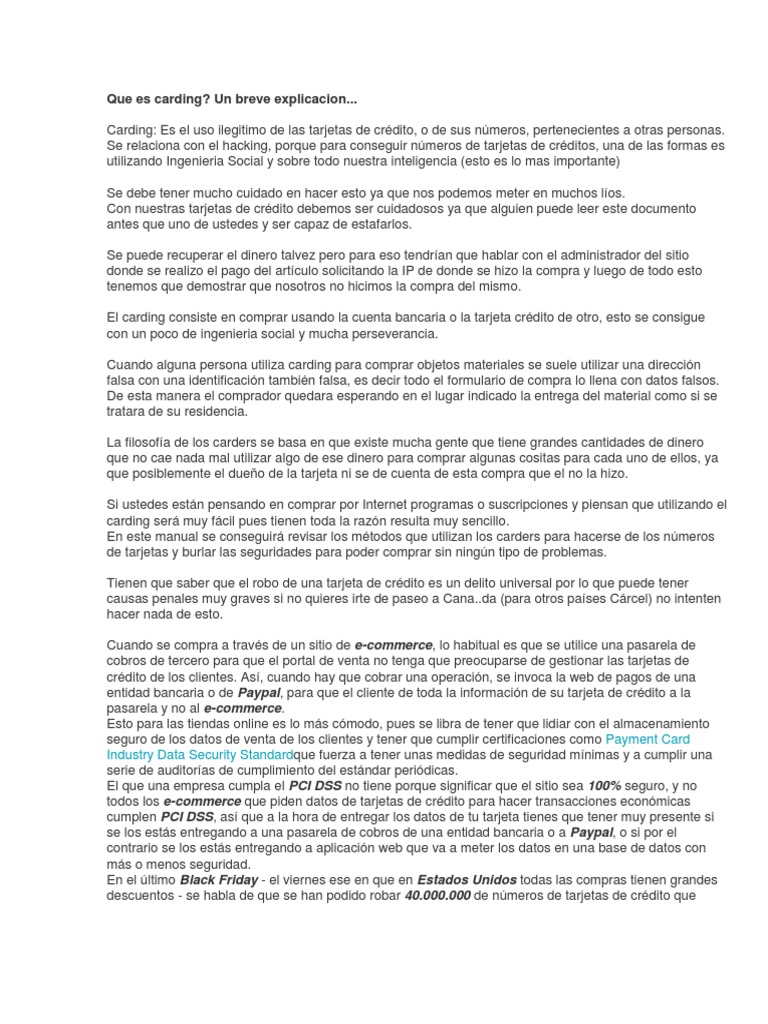 Introducción al Carding y sus Riesgos | PDF | Suplantación de identidad | Las compras en línea
