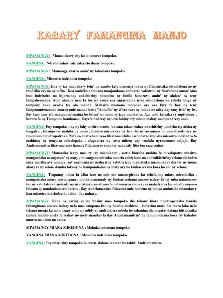 Kabary Famangina Manjo | PDF