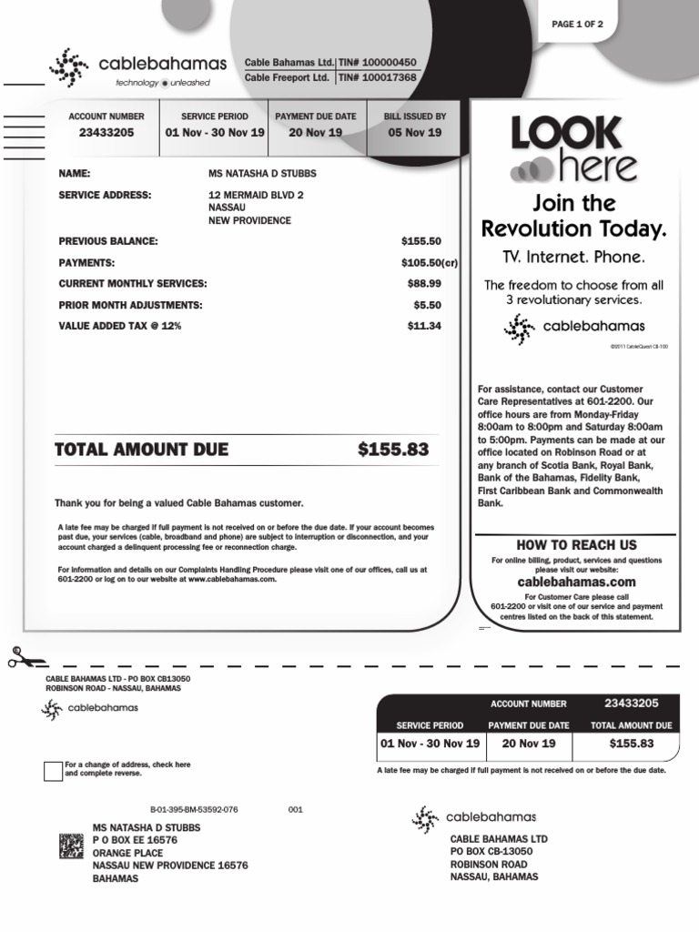 Total Amount Due $155.83: 23433205 01 Nov - 30 Nov 19 20 Nov 19 05 Nov ...
