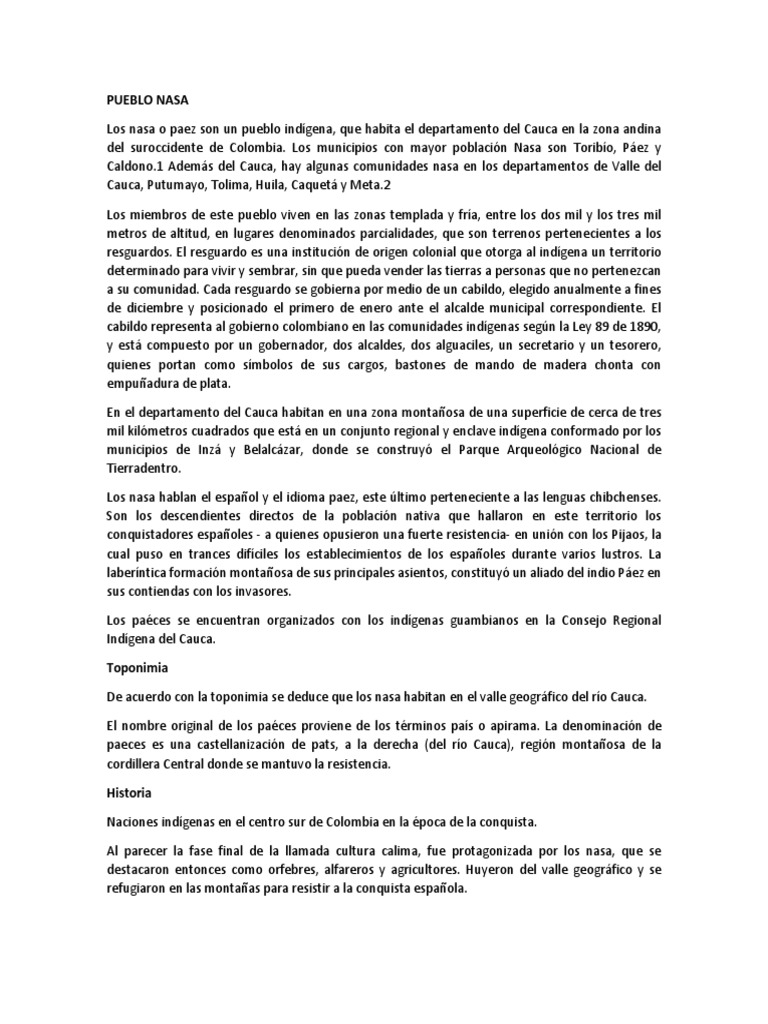 Los nasa o paez, un pueblo indígena de Colombia | PDF | America latina