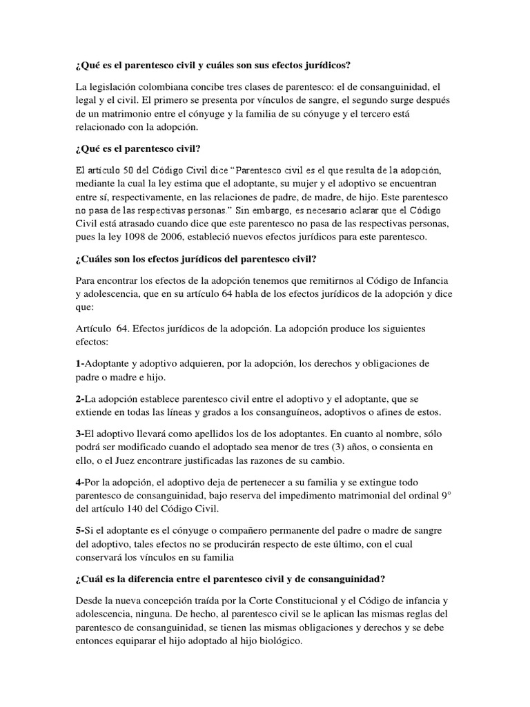 Qué Es El Parentesco Civil y Cuáles Son Sus Efectos Jurídicos | PDF | Parentesco | Adopción