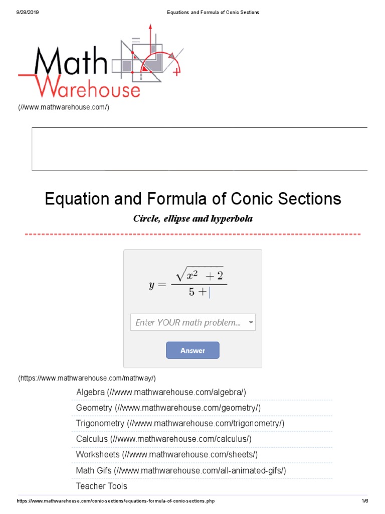Equations and Formula of Conic Sections | PDF | Equations | Ellipse