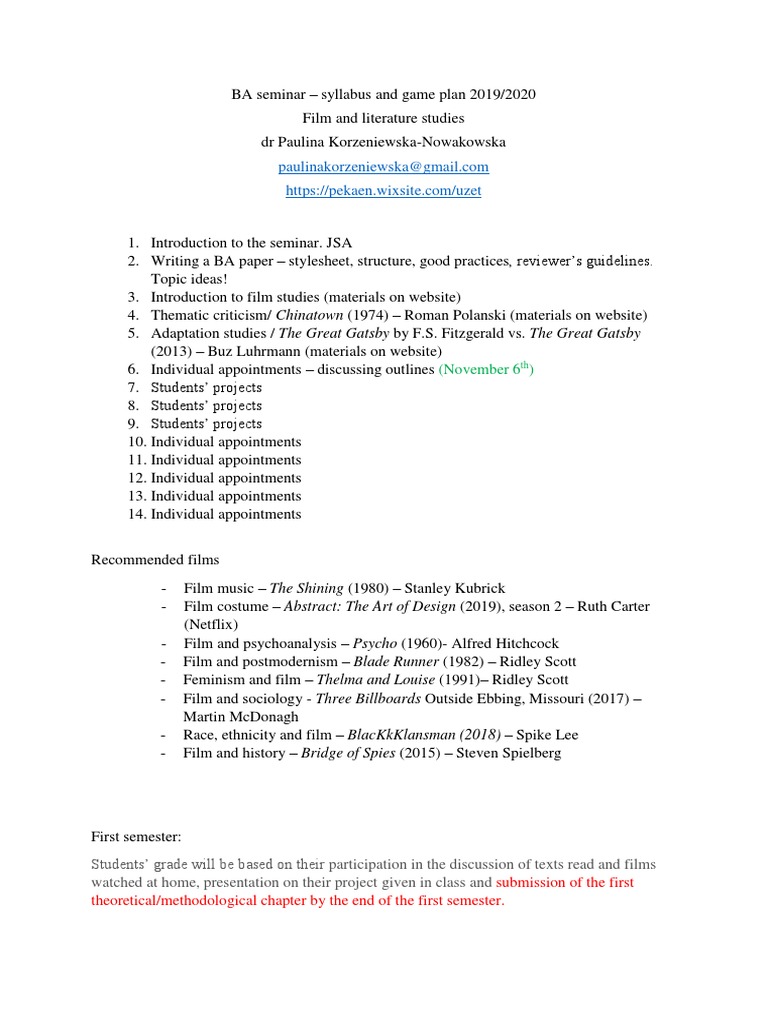 BA Seminar - Syllabus | PDF
