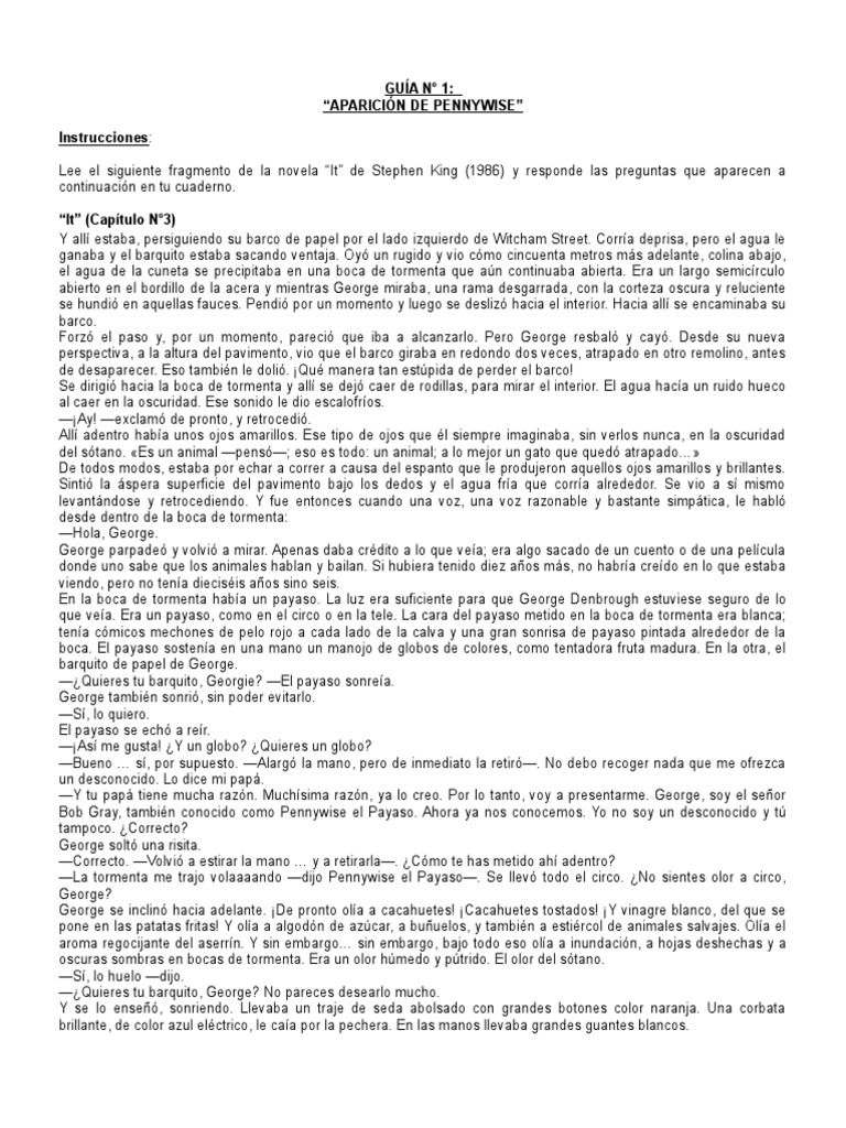 Guia 1 Aparicion de Pennywise | PDF | Payaso