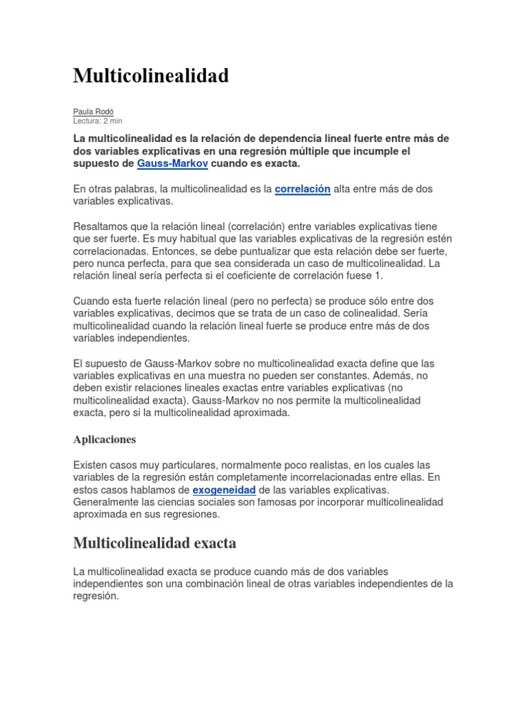 Multicolinealidad | PDF | Multicolinealidad | Análisis de regresión