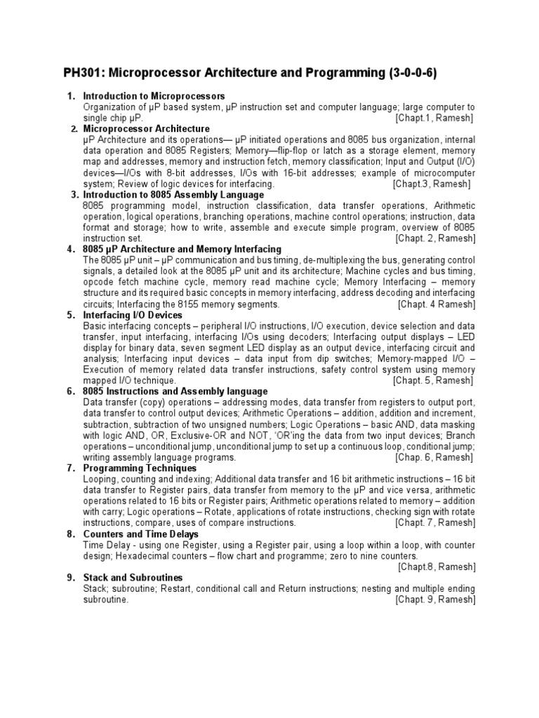 PH301: Microprocessor Architecture and Programming (3-0-0-6) | PDF ...