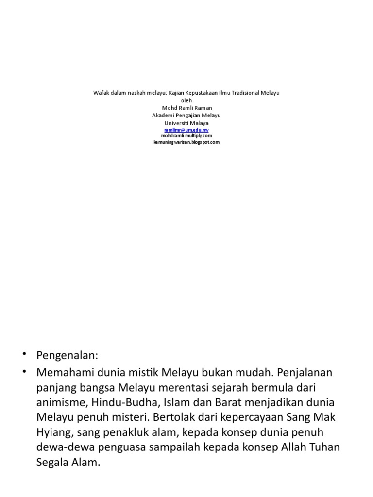 Wafak Dalam Naskah Melayu | PDF