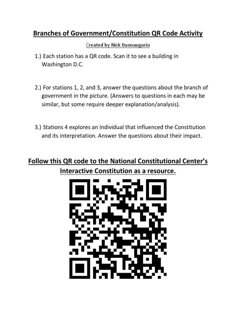 Branches of Government QR Code Stations Activity | PDF | Presidents Of ...
