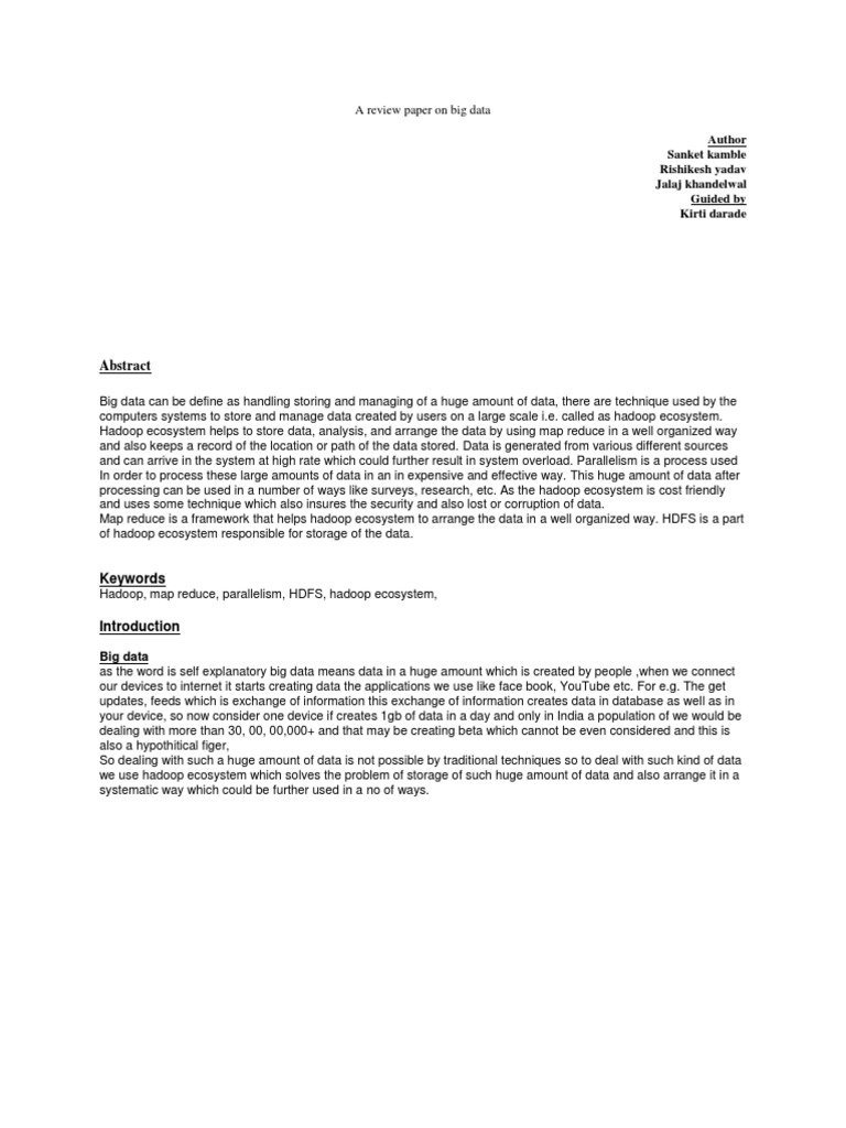 A Review Paper On Big Data | PDF | Apache Hadoop | Information Science