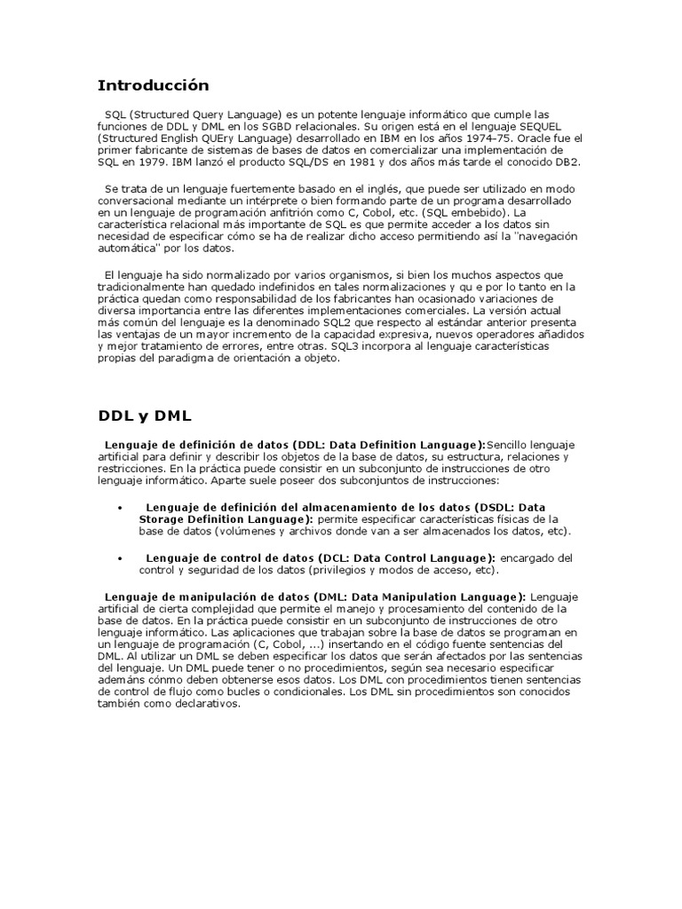 Introduccion SQL Structured Query Langua | PDF | SQL | Lenguaje de ...