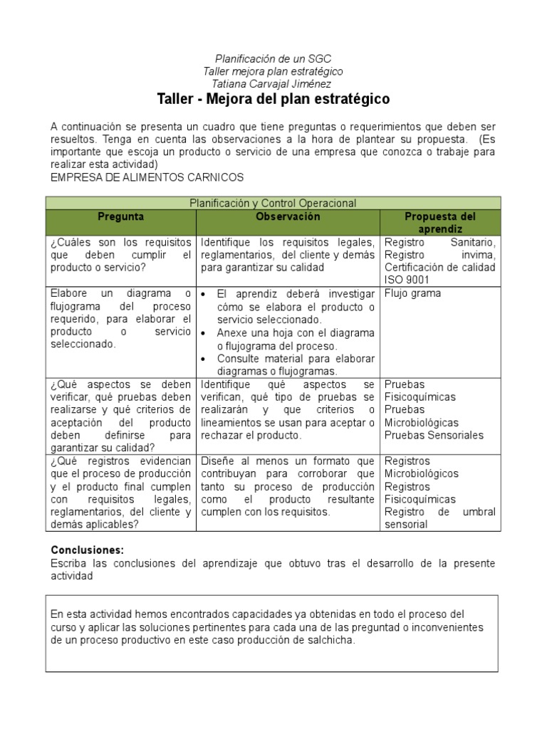 Planificación SGC en Alimentos Cárnicos | PDF | Planificación ...