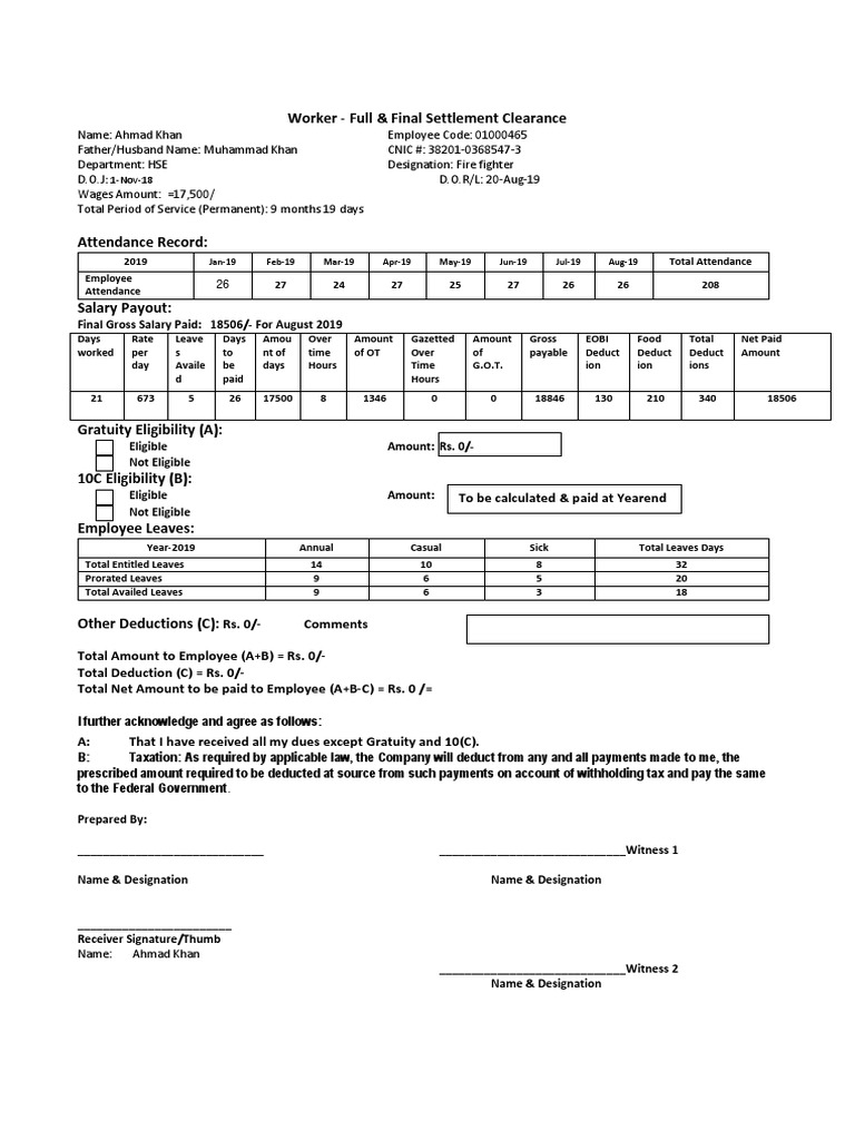 F&F New Formate | PDF | Gratuity | Employment