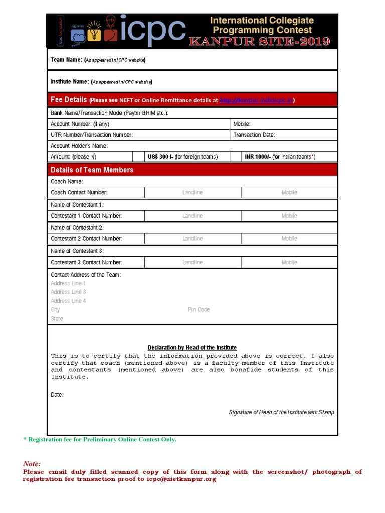 ICPC Registration Fee Submission Form | PDF | Finance & Money Management