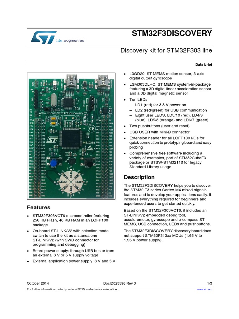 STMicroelectronics STM32F3DISCOVERY Datasheet | PDF | Office Equipment ...