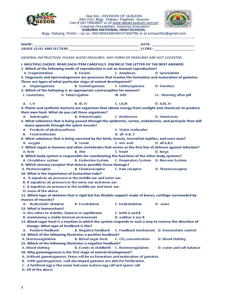 General Instruction: Please Avoid Erasures. Any Form of Erasures Are ...