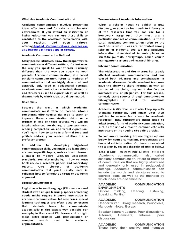 What Are Academic Communications? Transmission of Academic Information ...