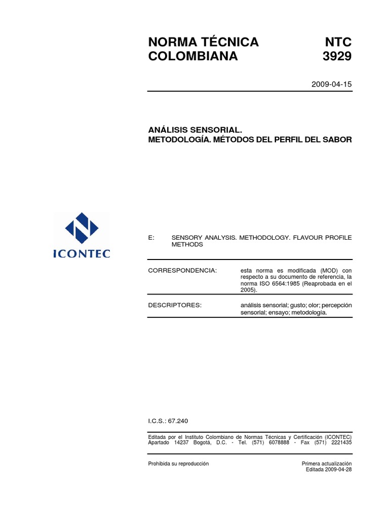 NTC 3929 - Metodos Perfil Del Sabor | PDF | Alimentos | Business