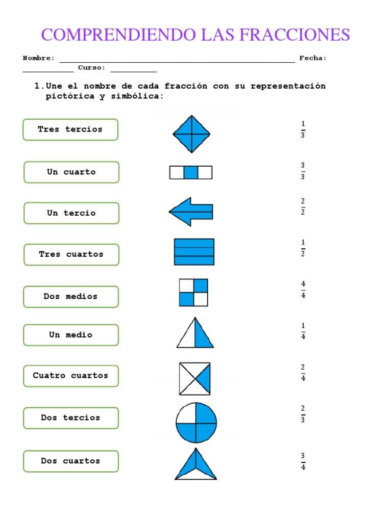 Comprendiendo Las Fracciones: 1. Une el nombre de cada fracción con su ...