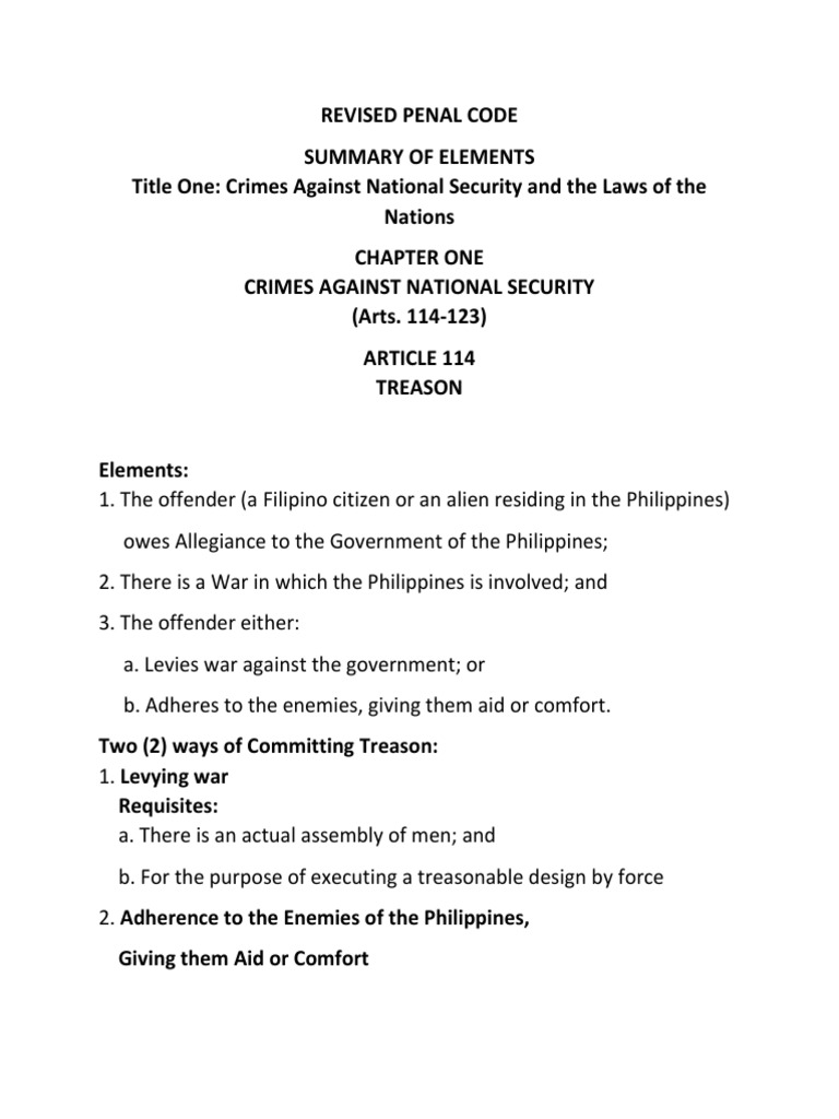 Revised Penal Code Elements | PDF | Forgery | Treason