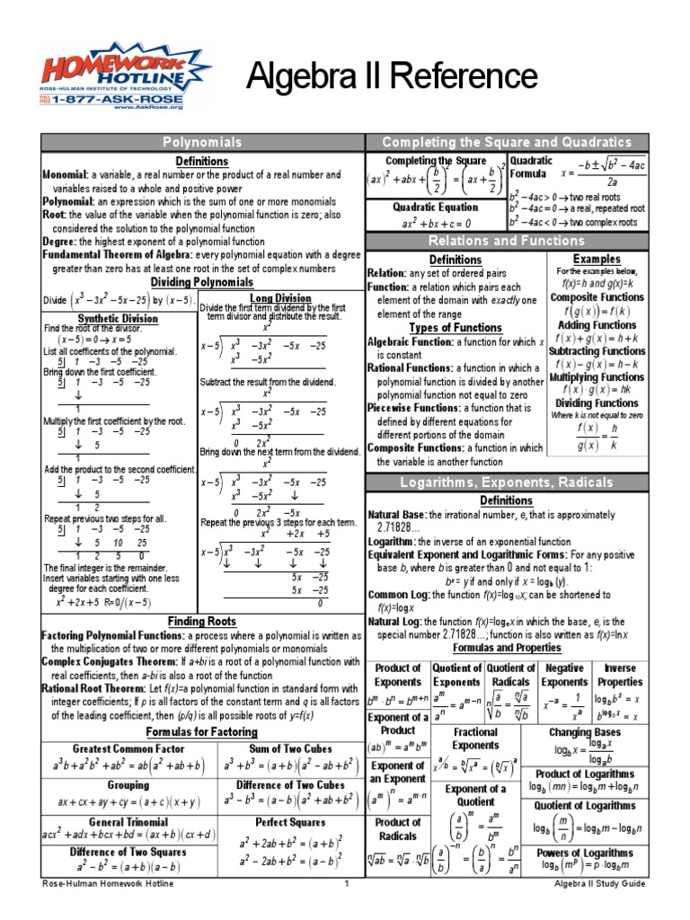 Algebra II Reference: Completing The Square and Quadratics Polynomials ...