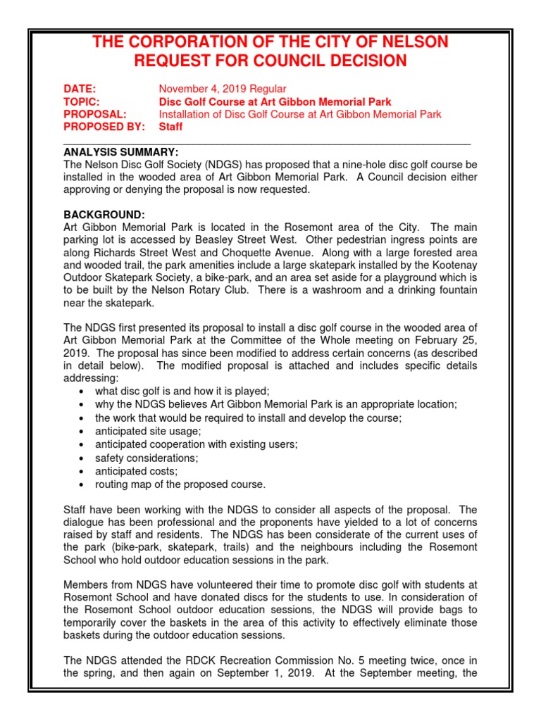 Disc Golf Course Proposal for Nelson Park | PDF | Golf Course | Parks