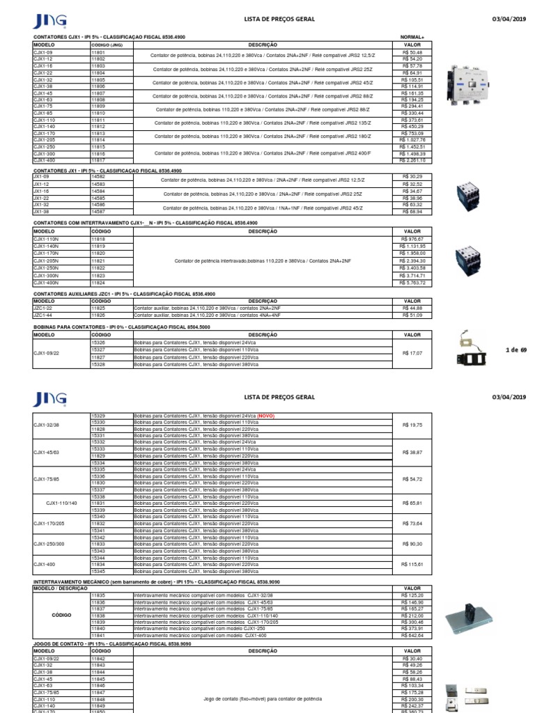 Tabela JNG | Download grátis PDF | Relé | Eletrônicos