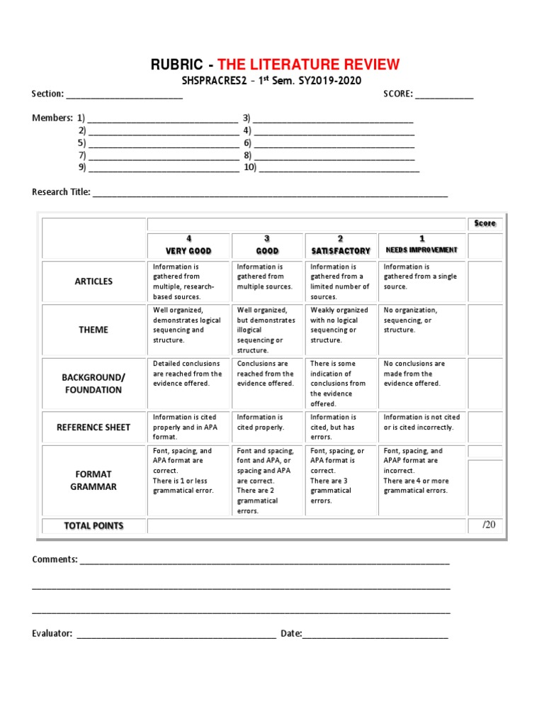 Rubric The Literature Review | PDF | Rubric (Academic) | Cognition