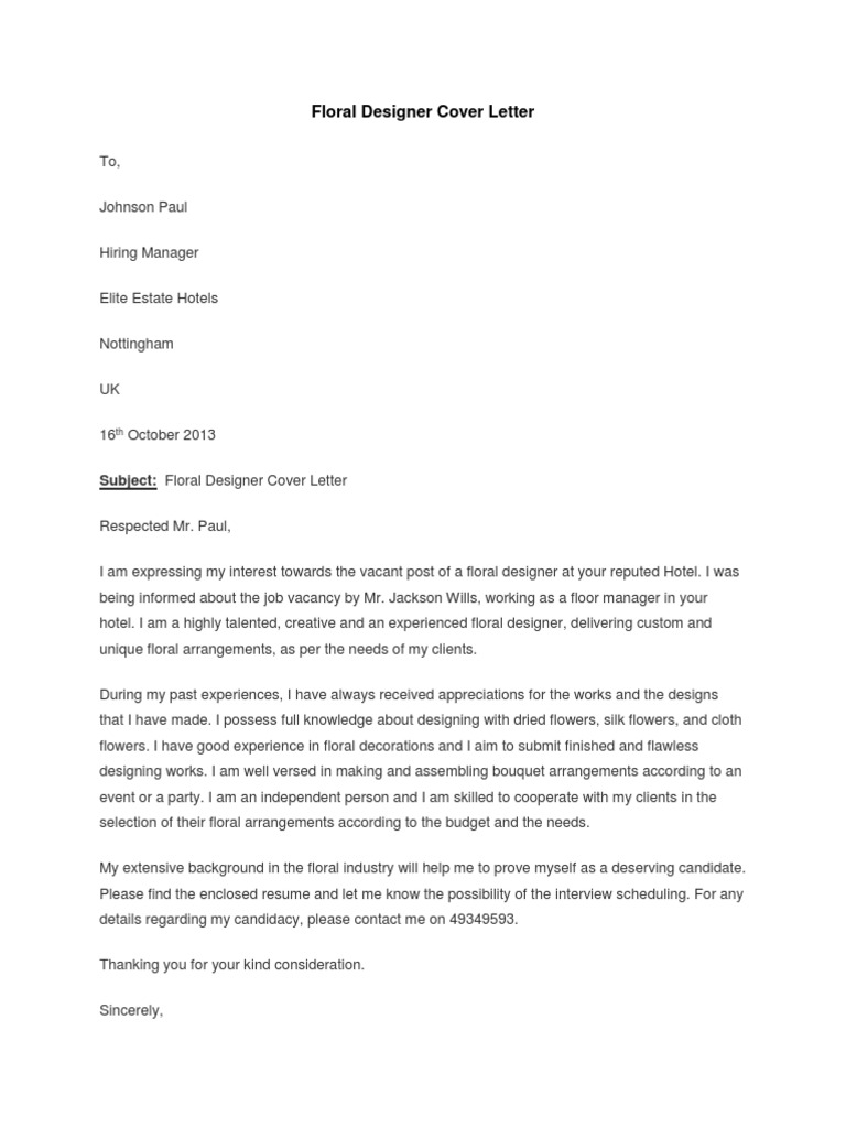 Floral Designer Cover Letter | PDF