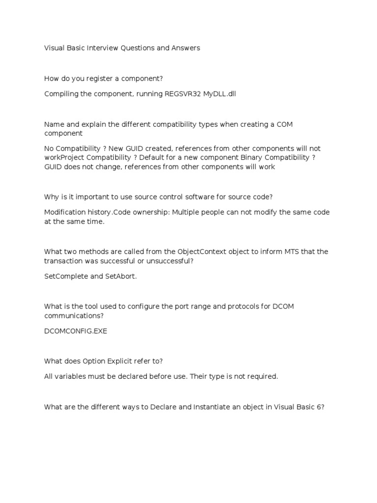 Visual Basic Interview Questions And Answers Pdf Class Computer Programming Component