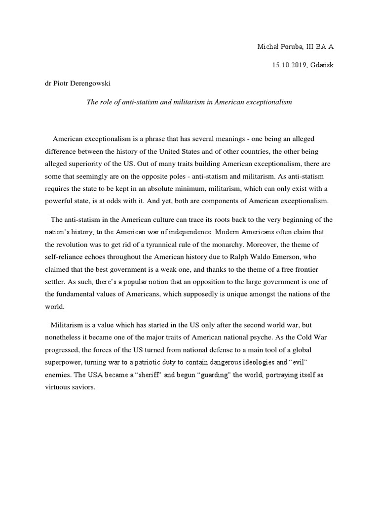 The Role of Anti-Statism and Militarism in American Exceptionalism | PDF