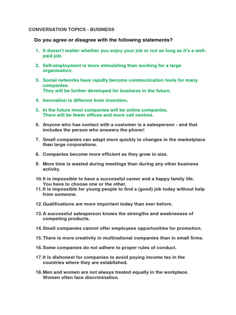 Business Conversation Topics: Discussing Views on Career, Innovation ...